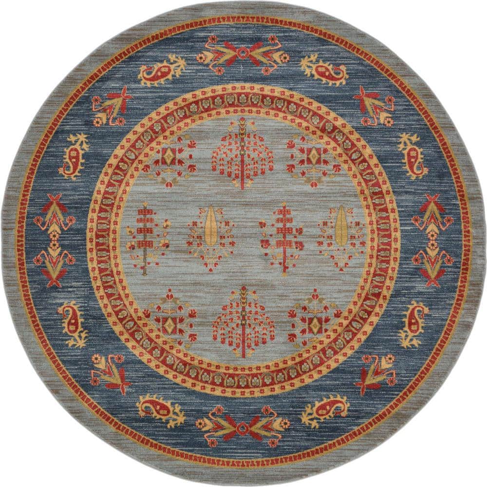StyleWell Fars Darya Blue/Multi-Color 8 ft. Round Global Area Rug ...
