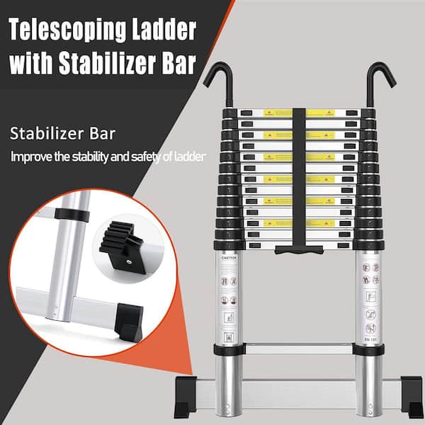KIWDZFU 8.5 ft. Aluminum Telescoping Retractable Extension Ladder with ...