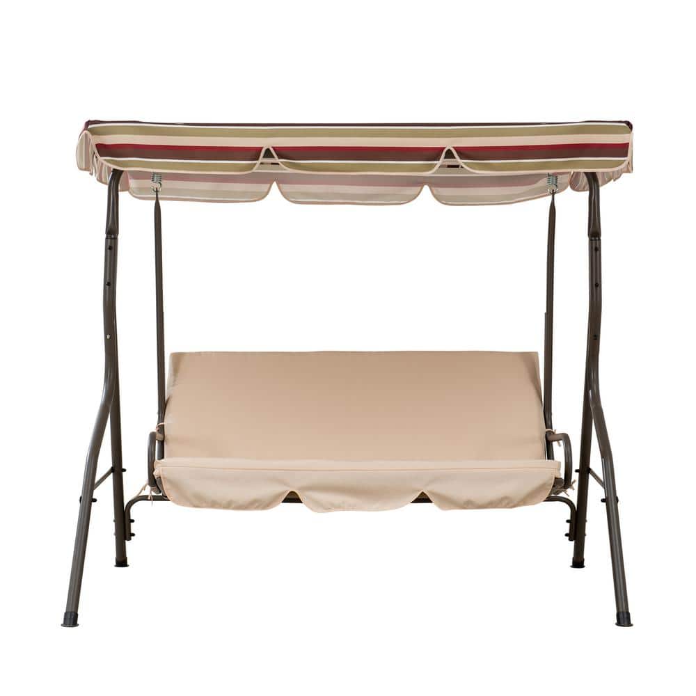 Sunjoy Tan Striped Covered 2-Seat Swing with Tilt Canopy A215000104 ...