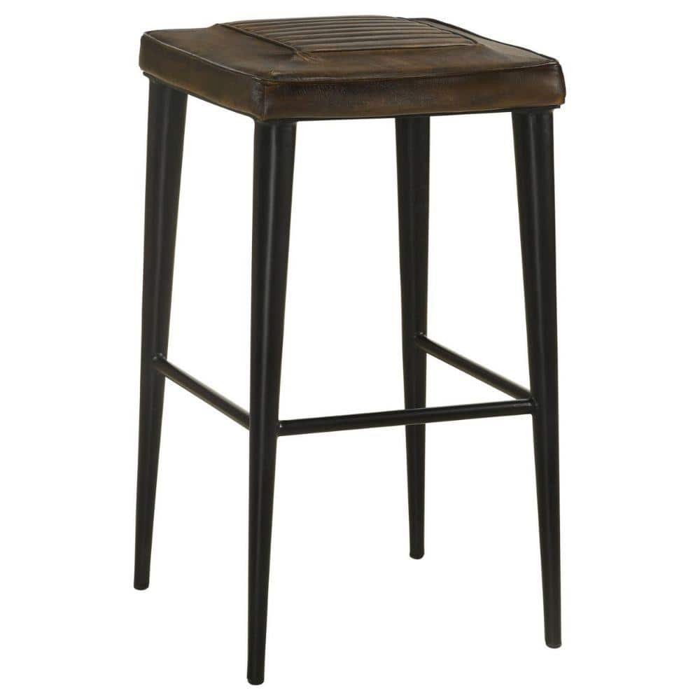 Benjara 30 in. Brown and Black Low Back Metal Frame Bar Stool with ...