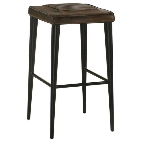 Benjara 30 in. Brown and Black Low Back Metal Frame Bar Stool with ...