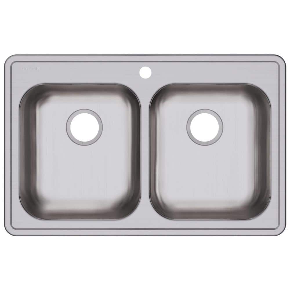 Elkay Dayton 33 in. Drop-in Double Bowl 22-Gauge Stainless Steel ...