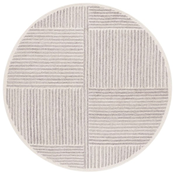 SAFAVIEH Renewal 6 ft. x 6 ft. Gray/Ivory Striped Geometric Round Area ...