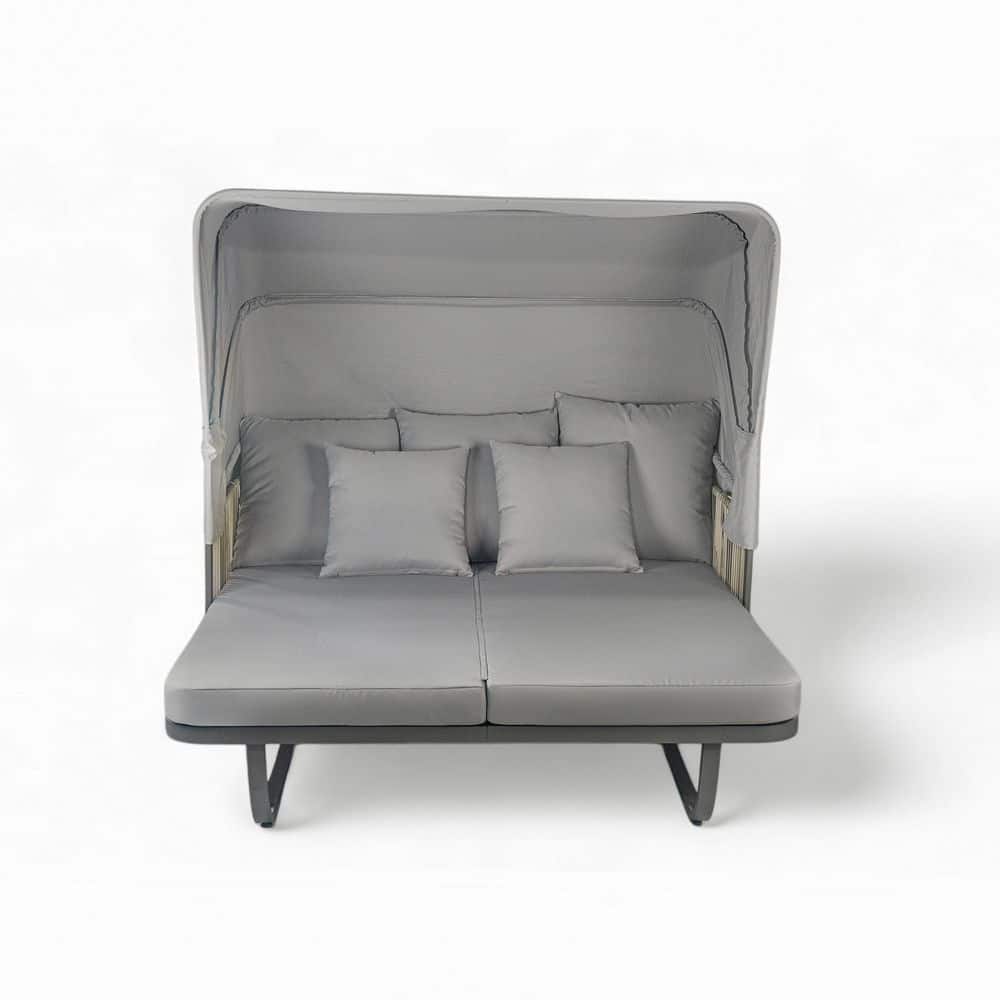 Sudzendf Gray Metal Outdoor Patio Day Bed, Sunbed with Gray Cushions ...