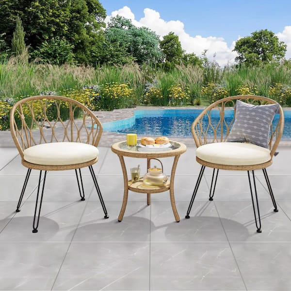 Tenleaf Natural 3-Piece Wicker Outdoor Bistro Set Outdoor Leisure Set ...