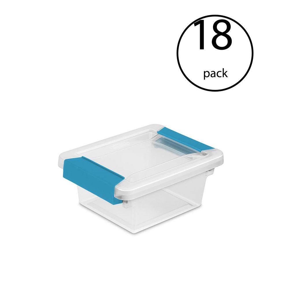 Sterilite Mini Clip Plastic Storage Box Clear with Blue Aquarium ...