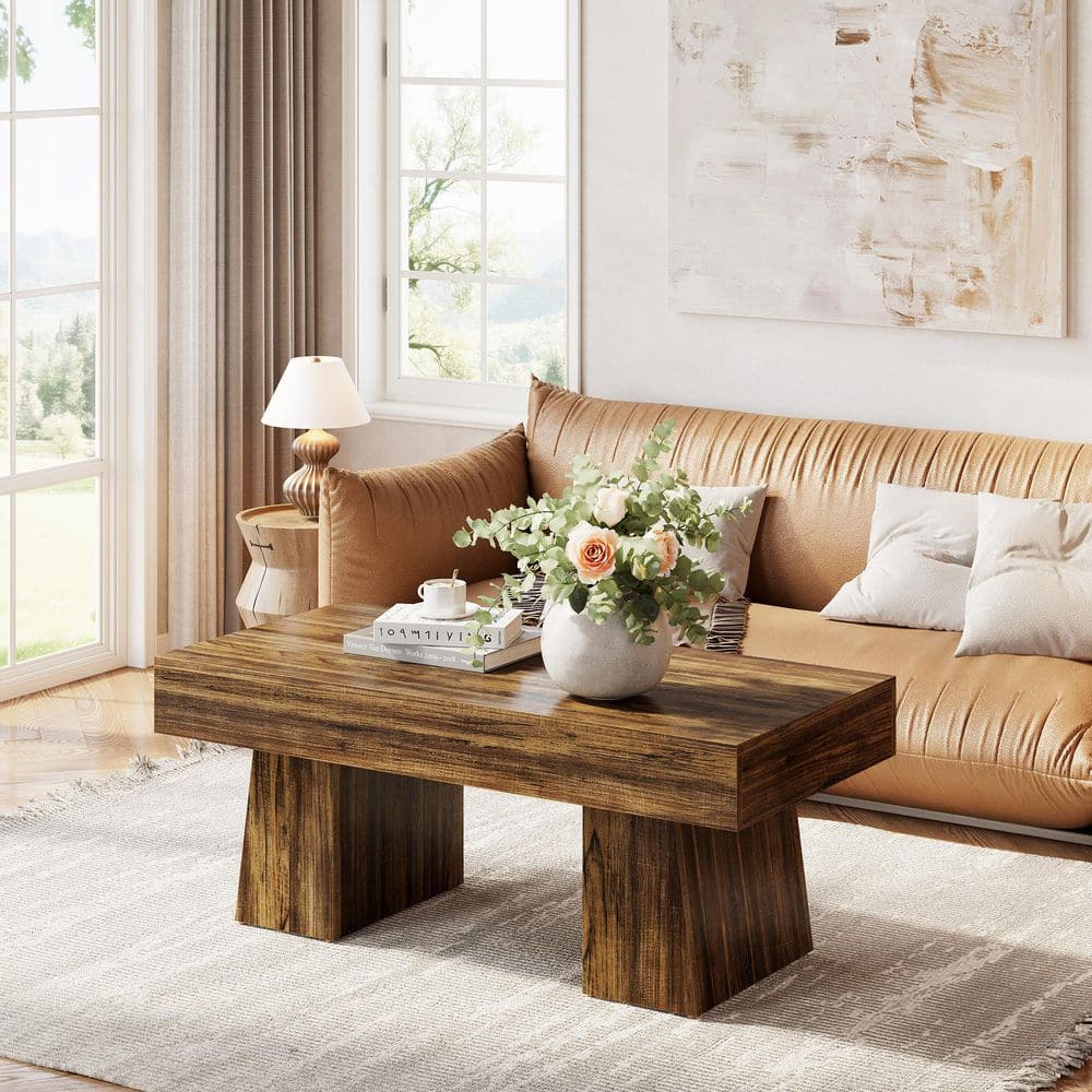 BYBLIGHT Kerlin 47 in. Walnut Brown Rectangle Engineered Wood Coffee ...