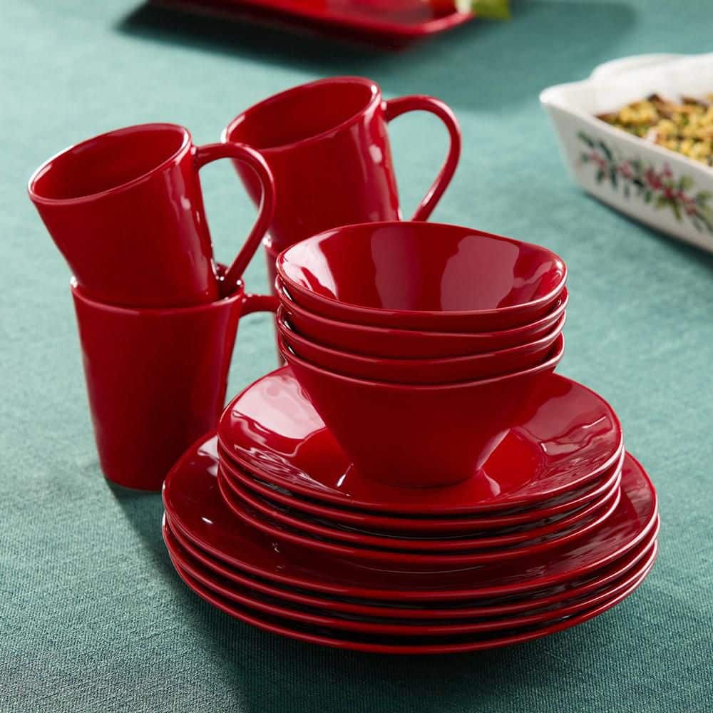 Certified International Berry Red Christmas 16-Piece Stoneware Assorted ...