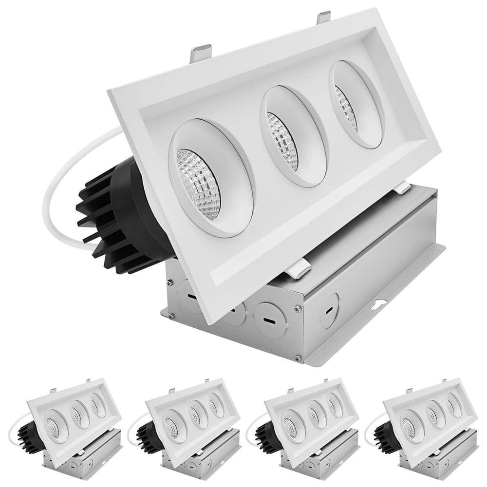 LUXRITE 3-Head Integrated LED Rectangular Regressed Gimbal Recessed ...