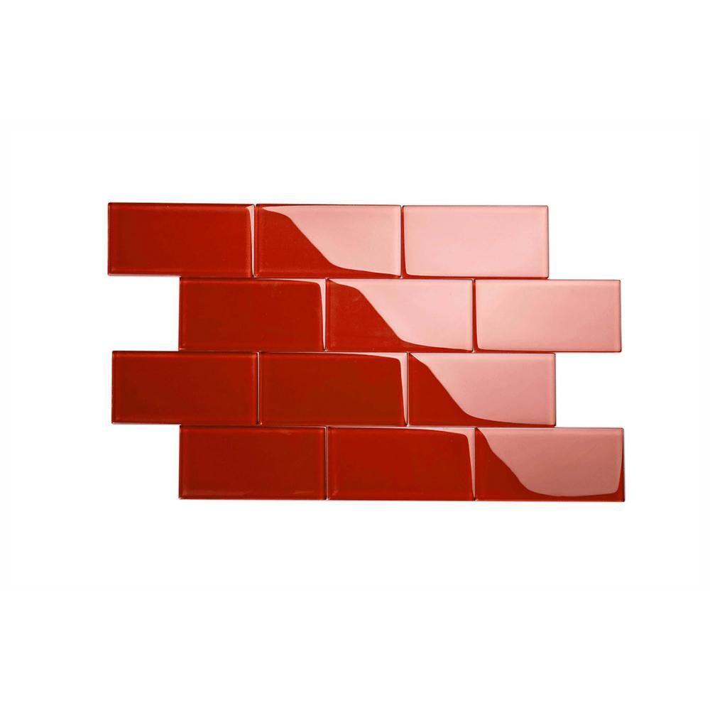 Buy Ruby Red 3 in. x 6 in. x 8 mm Glass Subway Wall Tile (5 sq. ft ...