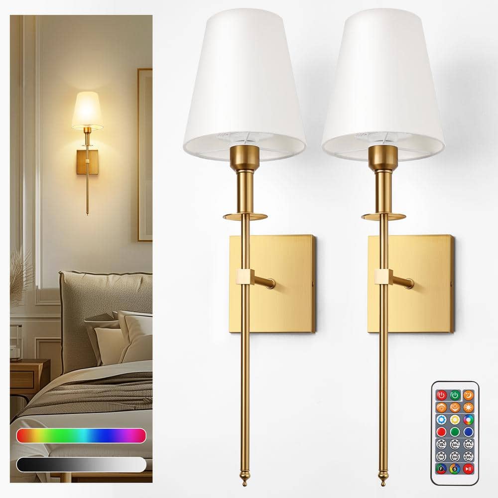 YANSUN 6 in. 1-Light Gold Wall Sconces with Bulbs, Rechargeable ...