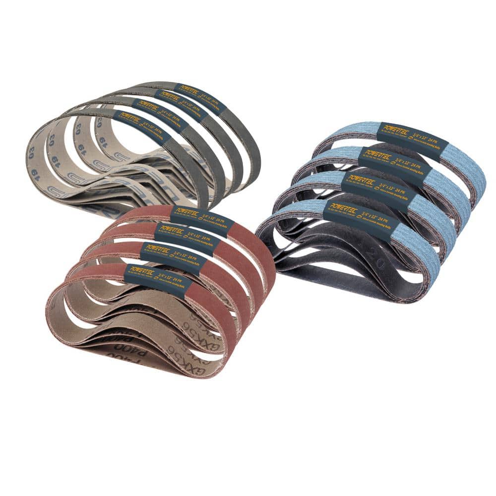 POWERTEC 3/4 in x 12 in 80/120/240/400/1000/1200 Grit Sanding Belts Set ...