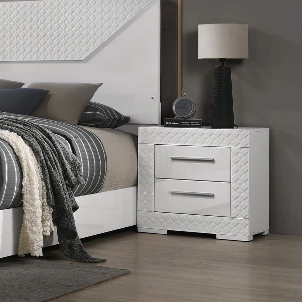 Furniture of America Consy White 2-Drawer 25.5 in. W Nightstand with ...