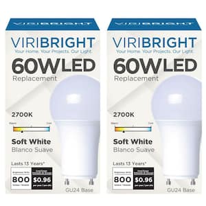 Viribright 60-Watt Equivalent A19, 9-Watt GU24 Bi-Pin Base LED Light Bulbs 4000K (4-Pack) A19 ...