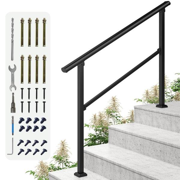SVOPES Handrails for Outdoor Steps, 37.8 in. x 39.4 in., Black, Fit 1-3 ...