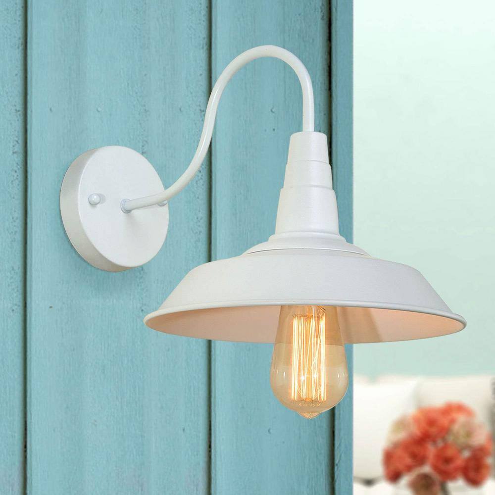 LNC 1-Light 10 in. White Gooseneck Wall Sconce Compatible LED Barn ...