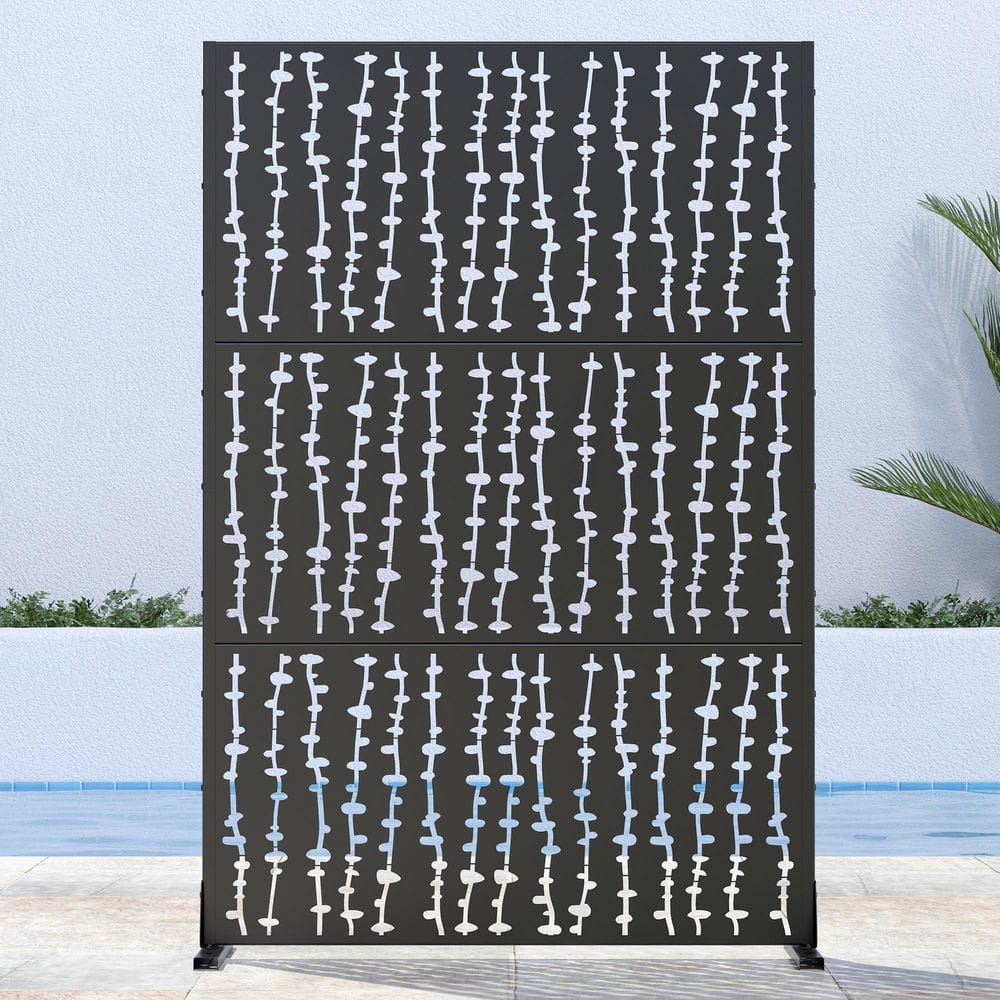 72 in. x 47 in. Black Outdoor Metal Galvanized Privacy Screen Fence ...