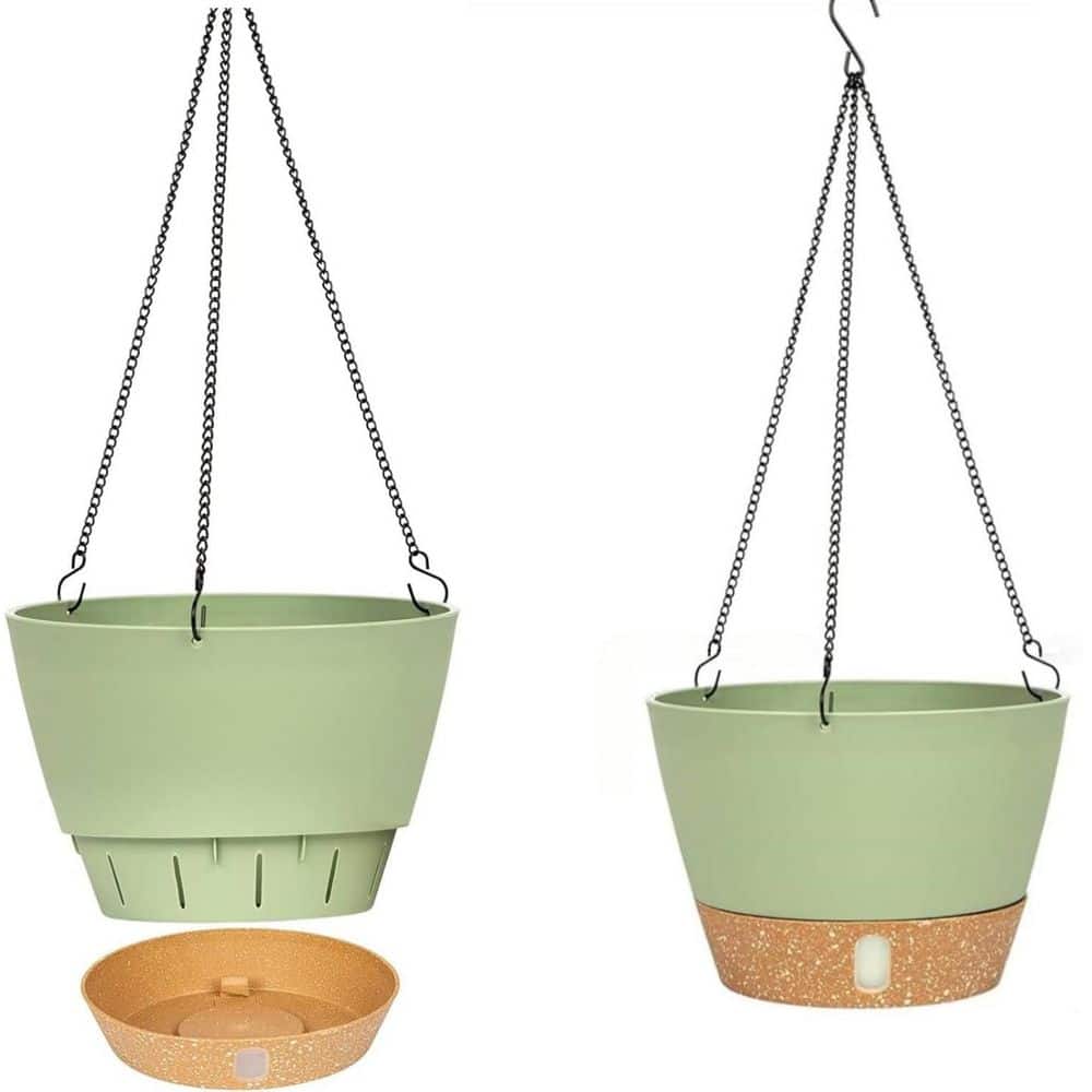 Cubilan (Set of 2) Green Hanging Planters, 10 in. Self-Watering Pots ...