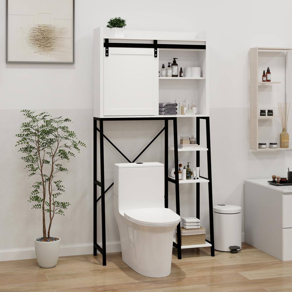 FAMYYT 32 in. W x 64 in. H x 11.8 in. D White Over The Toilet Storage ...