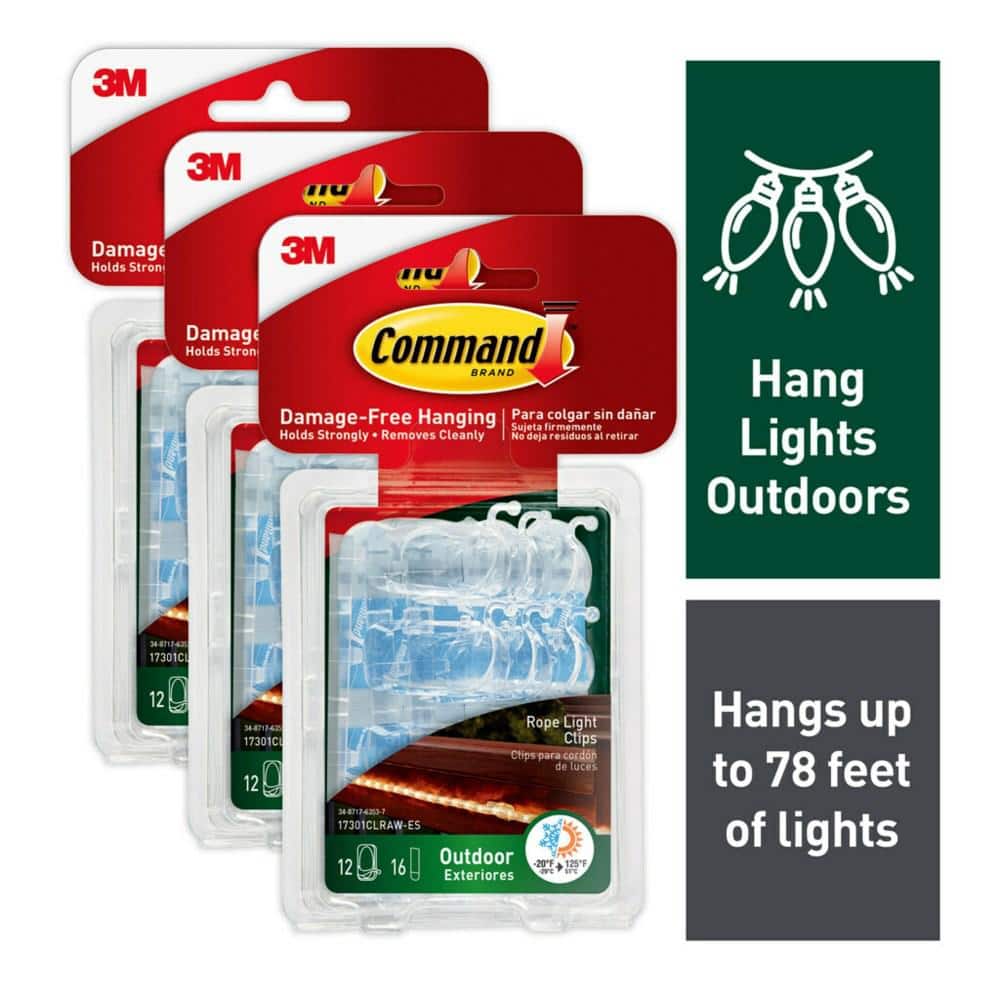Command Clear Outdoor Rope Light Clips (36 Hooks, 48 Water Resistant ...