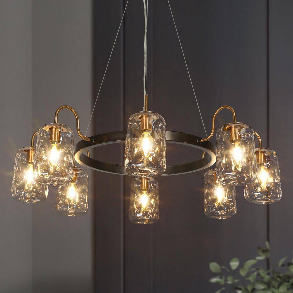 LNC Cellar Modern 8-Light Gunmetal Gray and Brass Wagon Wheel ...