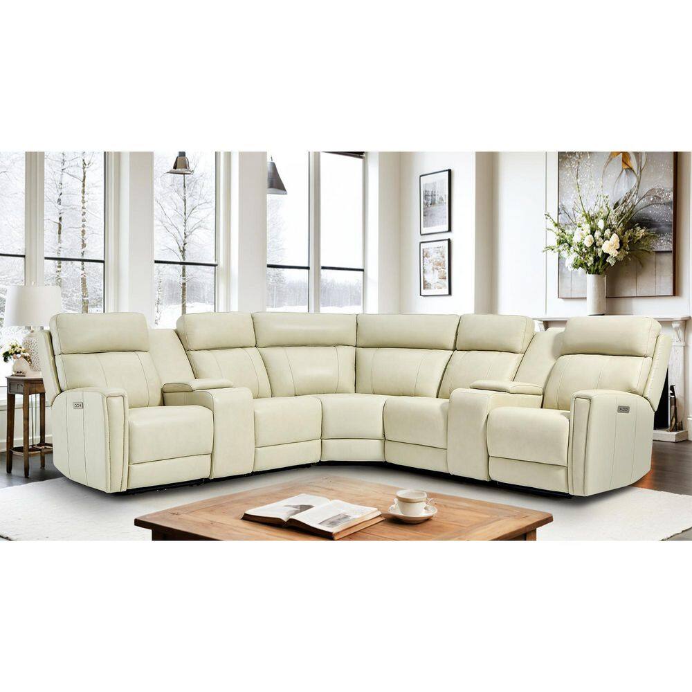 Ellesophas Rhett 116 in. Genuine Leather Power Recliner Sectional Sofa ...