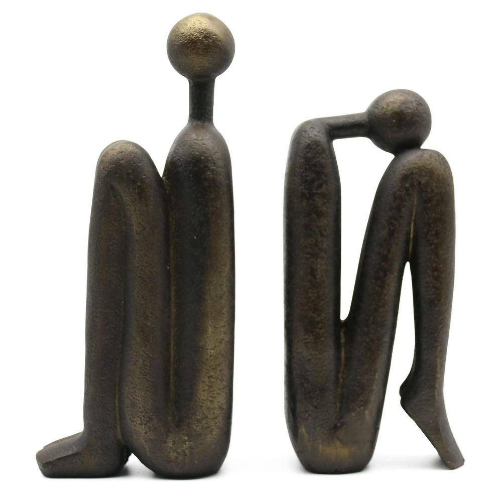 9 in. Bronze Resin Thinker Bookends (2-Piece)-Non-Slip Shelf Holder ...