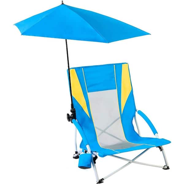 MOEPISY Blue Metal Frame Beach Chair Lawn Chair with Umbrella 0D1KKCCJJ ...
