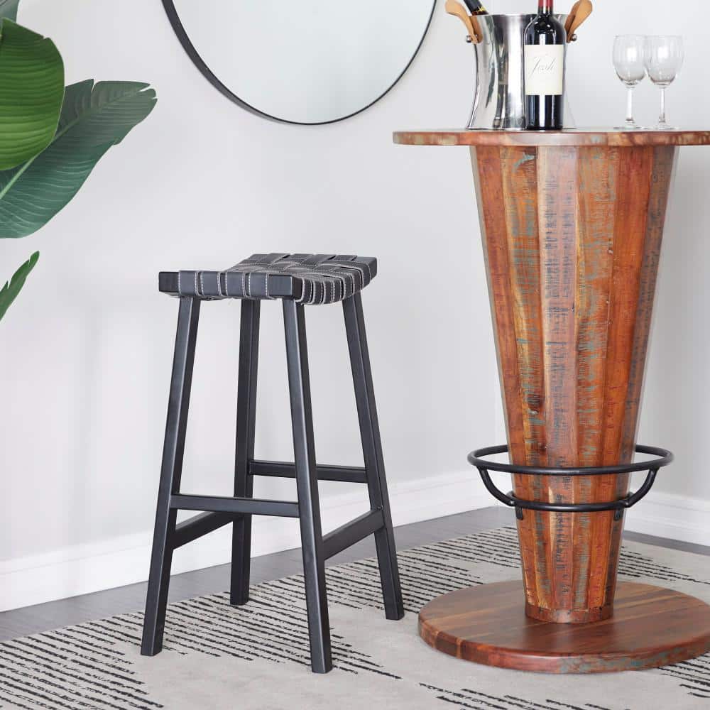 Litton Lane 30 In. Black Birch Rustic Bar Stool 042174 - The Home Depot