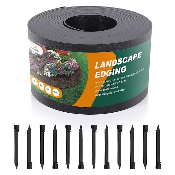 40 ft. x 0.1 in. x 5 in. Black Polyethylene Edging with Stakes ME002 ...