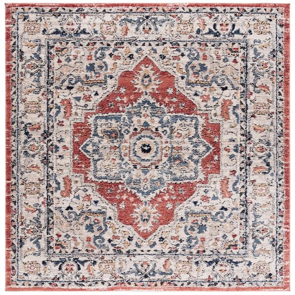SAFAVIEH Luna 7 ft. x 7 ft. Beige/Rust Blue Medallion Ornate Square ...