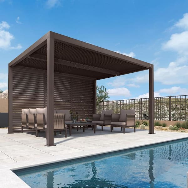 PURPLE LEAF 10 ft. x 13 ft. Bronze Aluminum Louvered Pergola with 2 ...