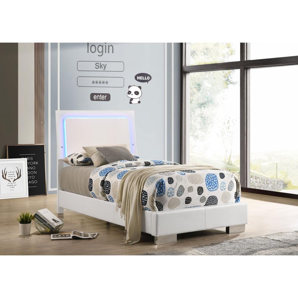 Coaster Felicity Glossy White Wood Frame Twin Panel Bed with LED ...