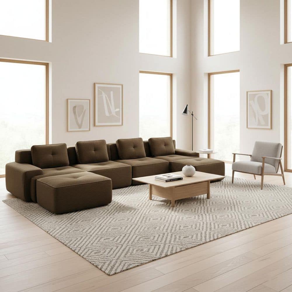 Homy Casa TITK 152.8 in. Track Arm 5-Piece Corduroy Modular Sectional ...