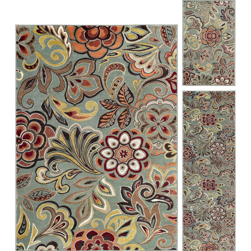 Tayse Rugs Deco Seafoam 5 ft. x 8 ft. Abstract 3-Piece Rug Set DCO1023 ...
