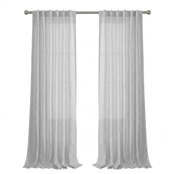 Light Grey Polyester Back Tab Semi Sheer Curtains For Windows 52 in. x ...