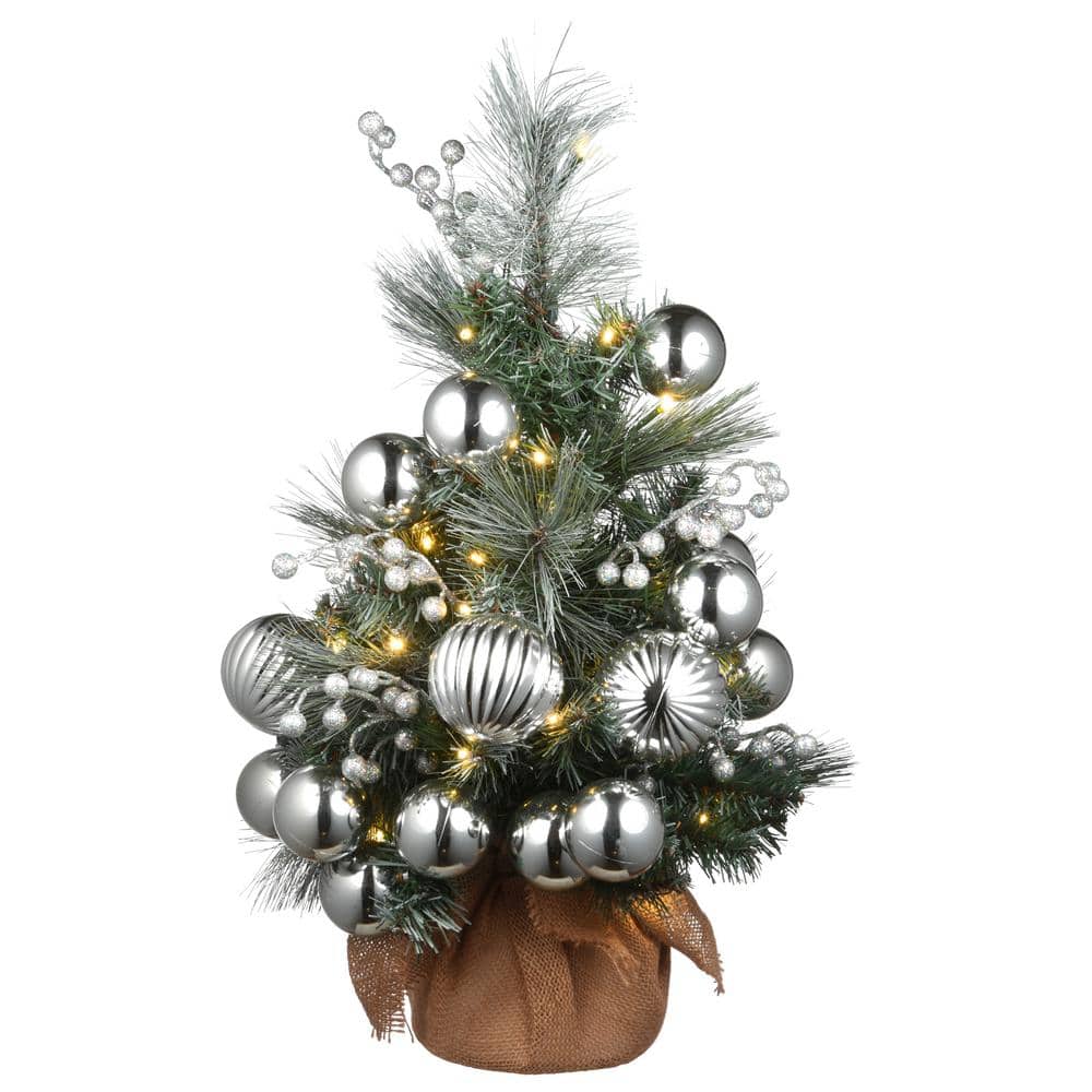 National Tree Company 2 ft. Frosted Silver Pine Small Tree w/Silver ...
