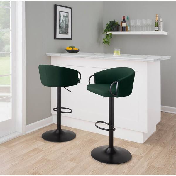 LumiSource Claire 32 in. Green Velvet and Black Metal Adjustable Bar ...