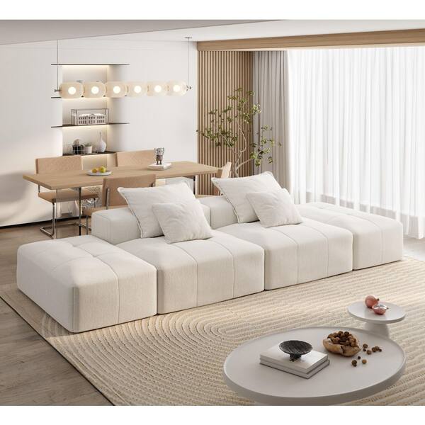 Homy Casa DNLM 141.7 in. 4-Seat Modular Chenille Tufted Sectional Sofa ...
