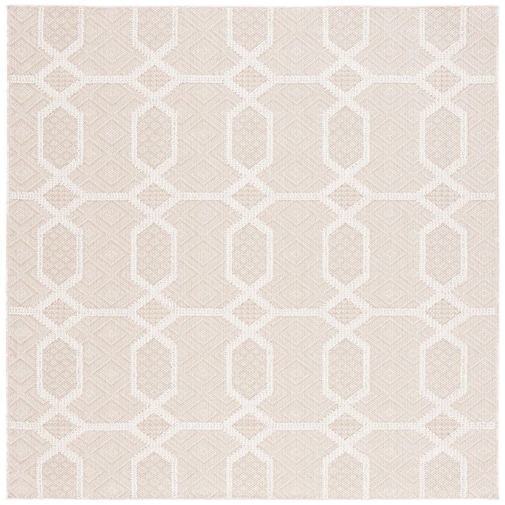 SAFAVIEH Global 7 ft. x 7 ft. Beige/Ivory High-Low Geometric Modern ...