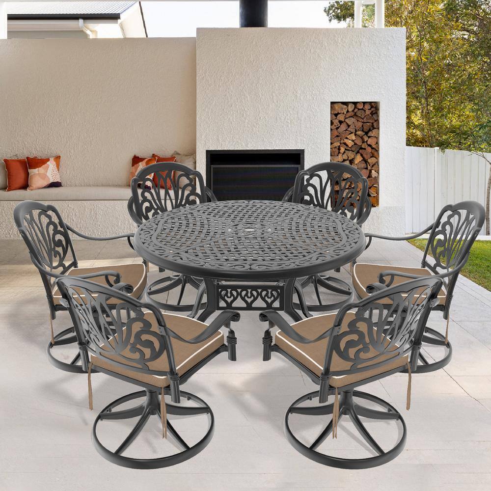 Willit Elizabeth 7-Piece Cast Aluminum Patio Outdoor Dining Set with ...