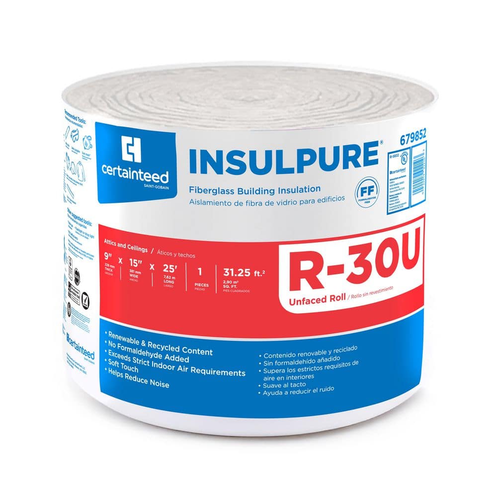 CertainTeed R-30 InsulPure Unfaced Fiberglass Insulation Roll 15 in. x ...