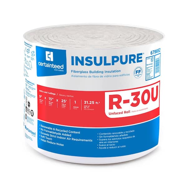 CertainTeed R-30 InsulPure Unfaced Fiberglass Insulation Roll 15 in. x ...