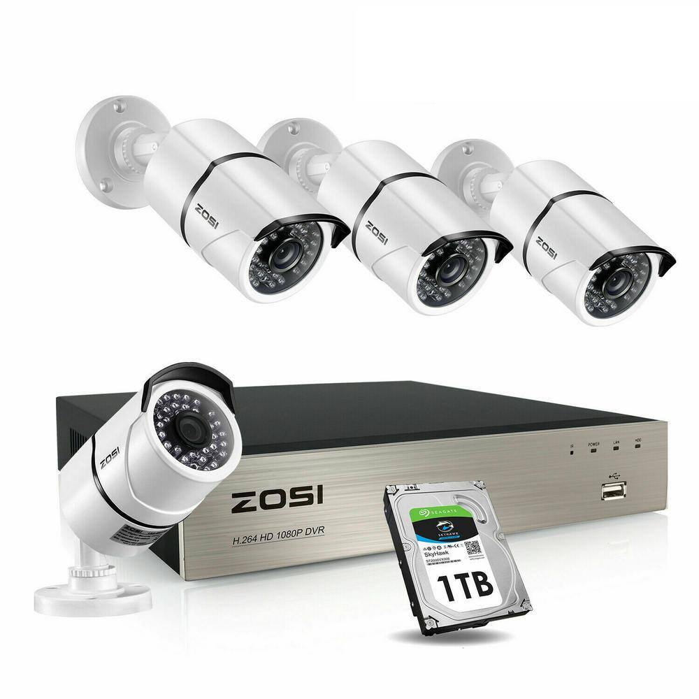 ZOSI 4-Channel 1080p 1TB DVR Security Camera System with 4 Wired Bullet ...