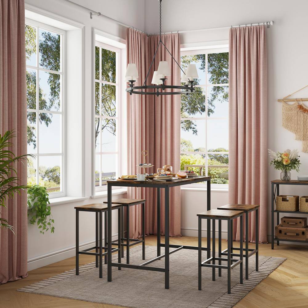 Noble House Minna 5-Piece Antique Brown Finish Iron Frame Dining Table ...