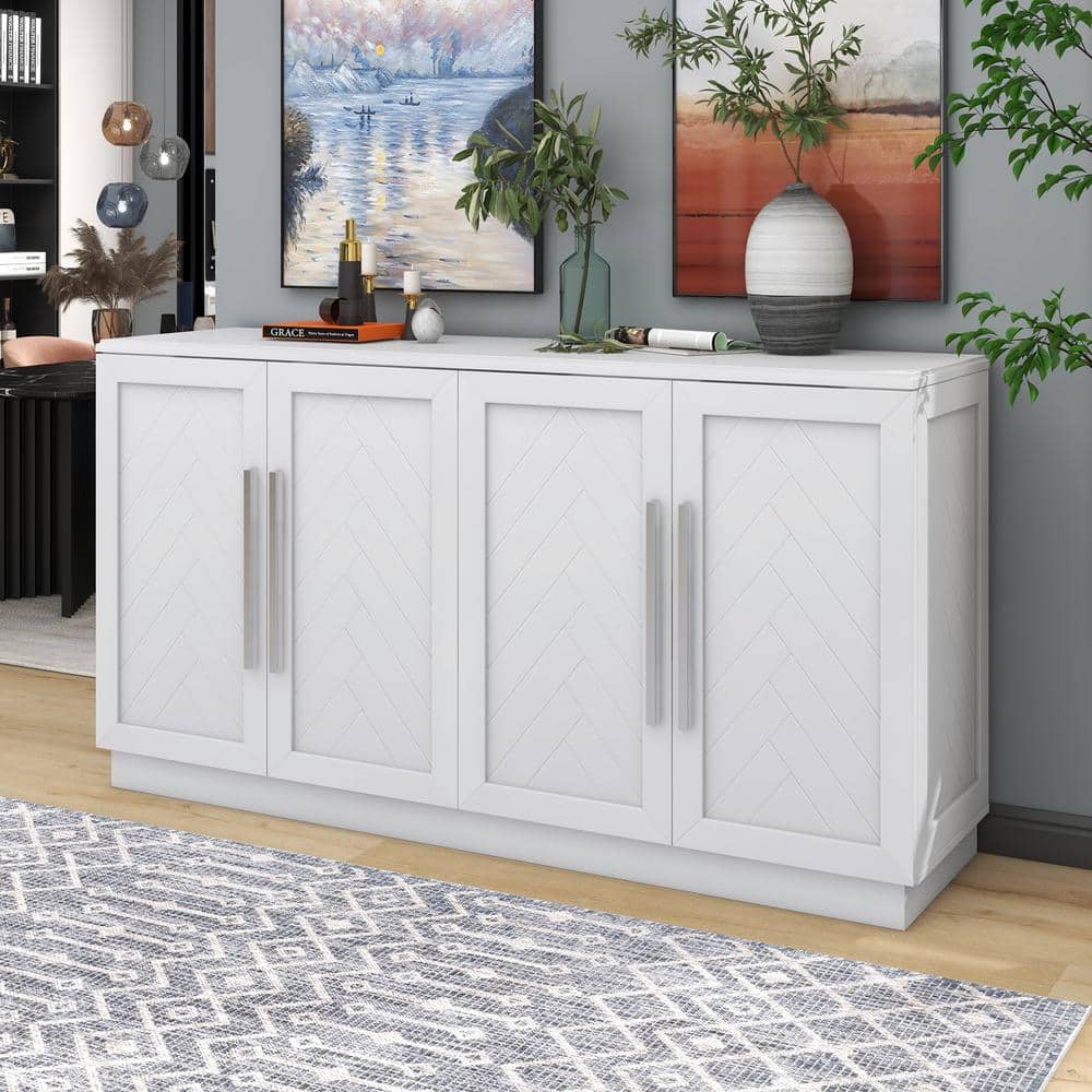 Nestfair White MDF 60.1 in. W Sideboard Buffet Cabinet with 4 Doors, Adjustable Shelves and ...