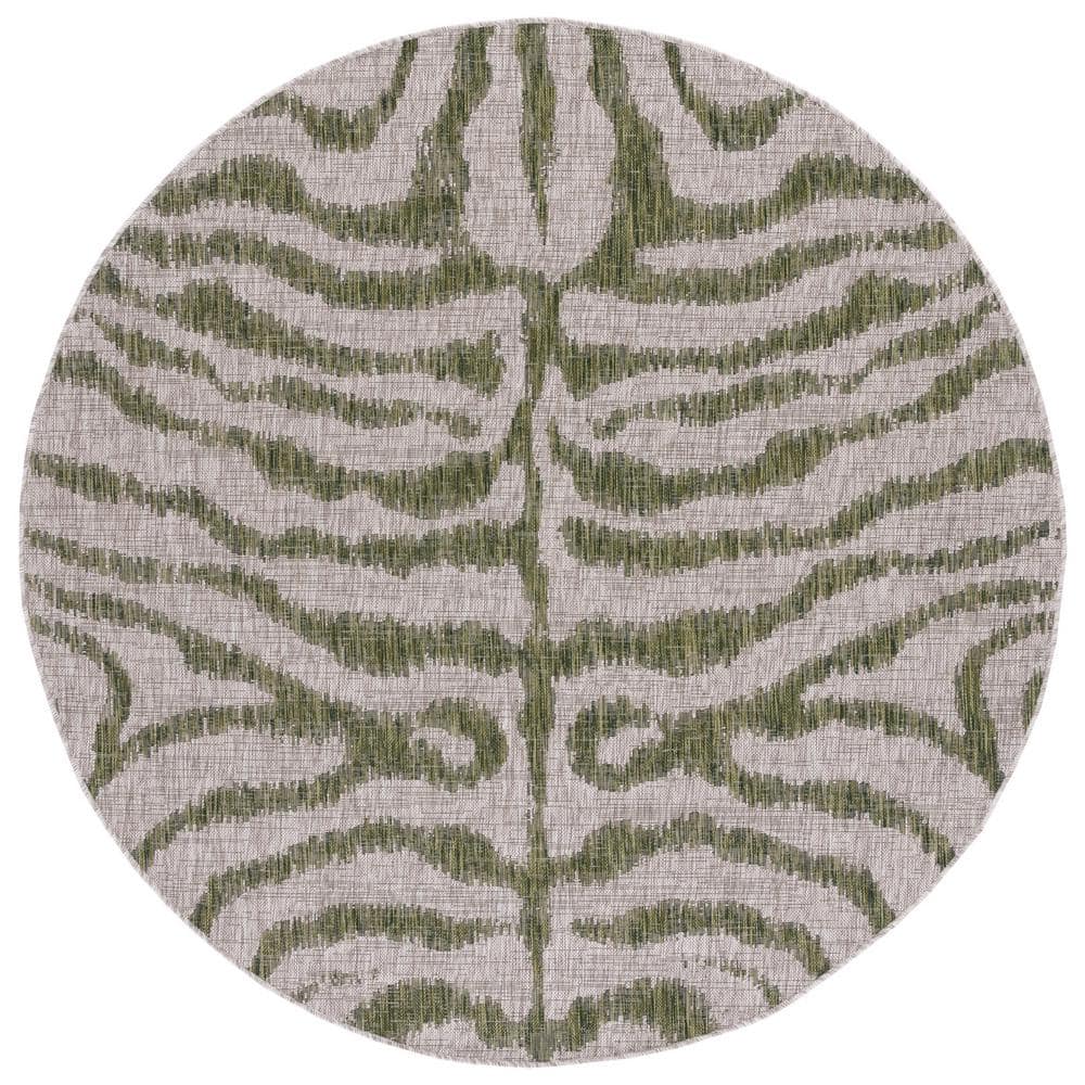 SAFAVIEH Courtyard Gray/Green 7 ft. Round Zebra Indoor/Outdoor Area Rug ...