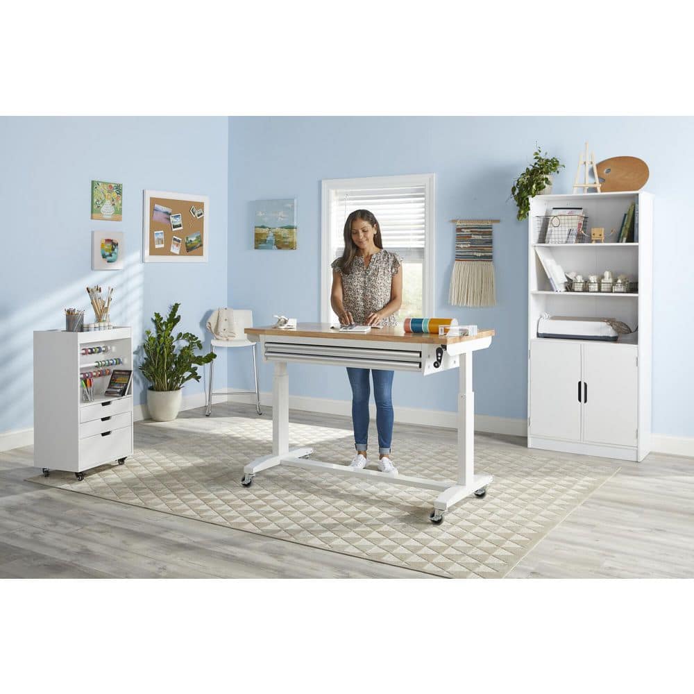Husky 52 in. W x 24 in. D 2-Drawer Adjustable Height White Workbench ...