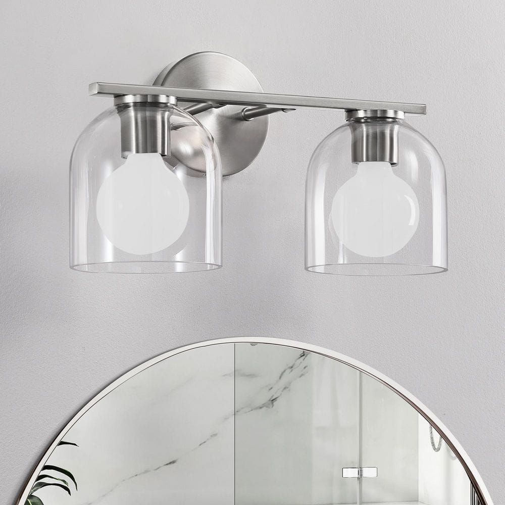 KAISITE 14 in. 2 Light Brushed Nickel Vanity Light With Clear Glass ...