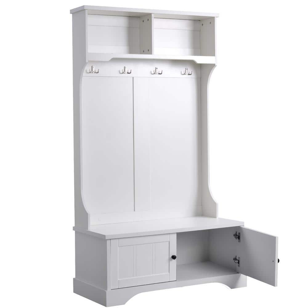ATHMILE White Hall Tree with Shelves Cabinet and Four Hooks GZX ...